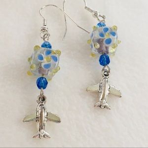 AviatorTwin | Jewelry | Single Engine Airplane Earrings With Blue Beads ...
